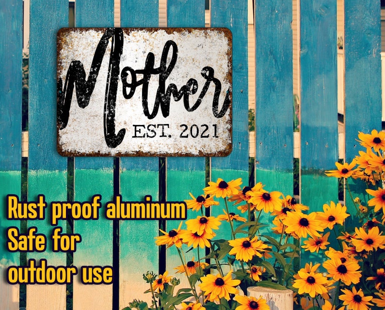 New Mom Mother Sign With 2021 Established Date Metal Farmhouse Rustic ...