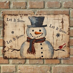 Primitive Snowman Decor Christmas Wall Art Metal Sign Decoration Rustic ...