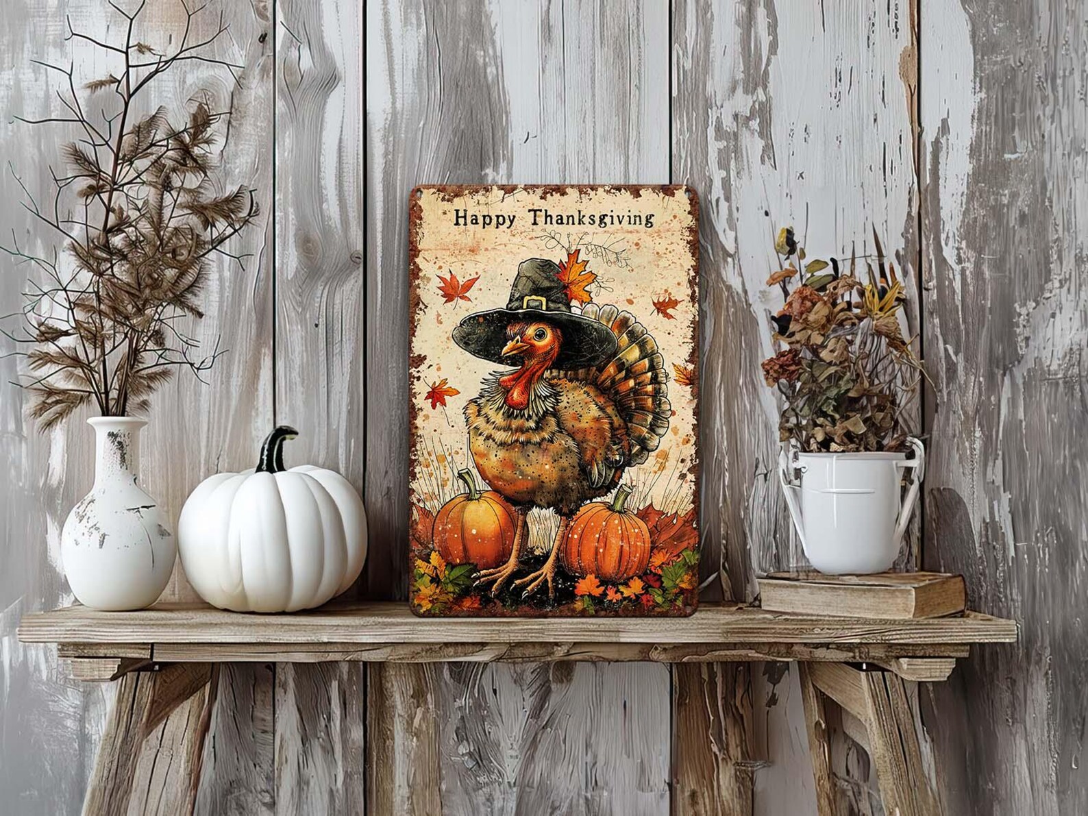Whimsical Turkey Thanksgiving Fall Wall Decor - Rustic Mantle Art ...