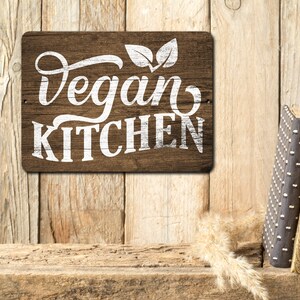 Vegan Kitchen Metal Sign Farmhouse Wall Decor Indoor Outdoor Faux Wood ...
