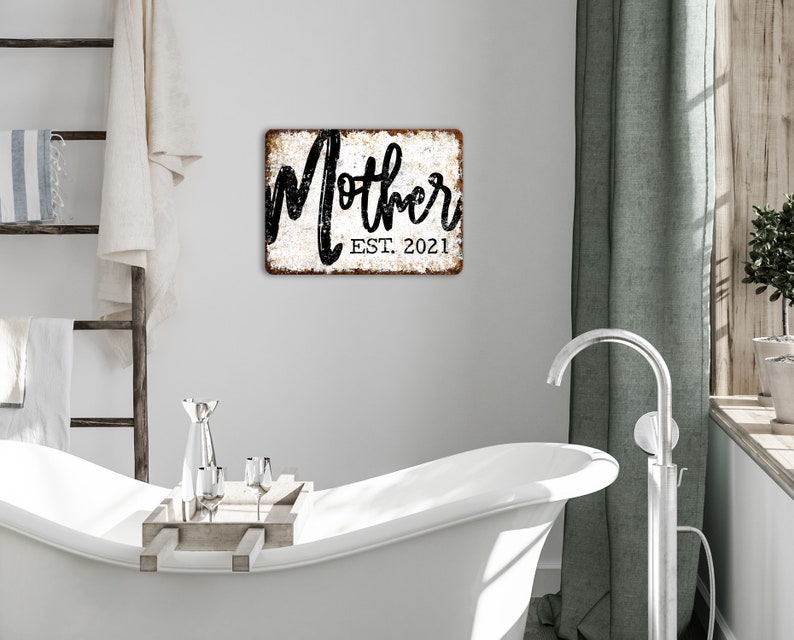 New Mom Mother Sign With 2021 Established Date Metal Farmhouse Rustic ...