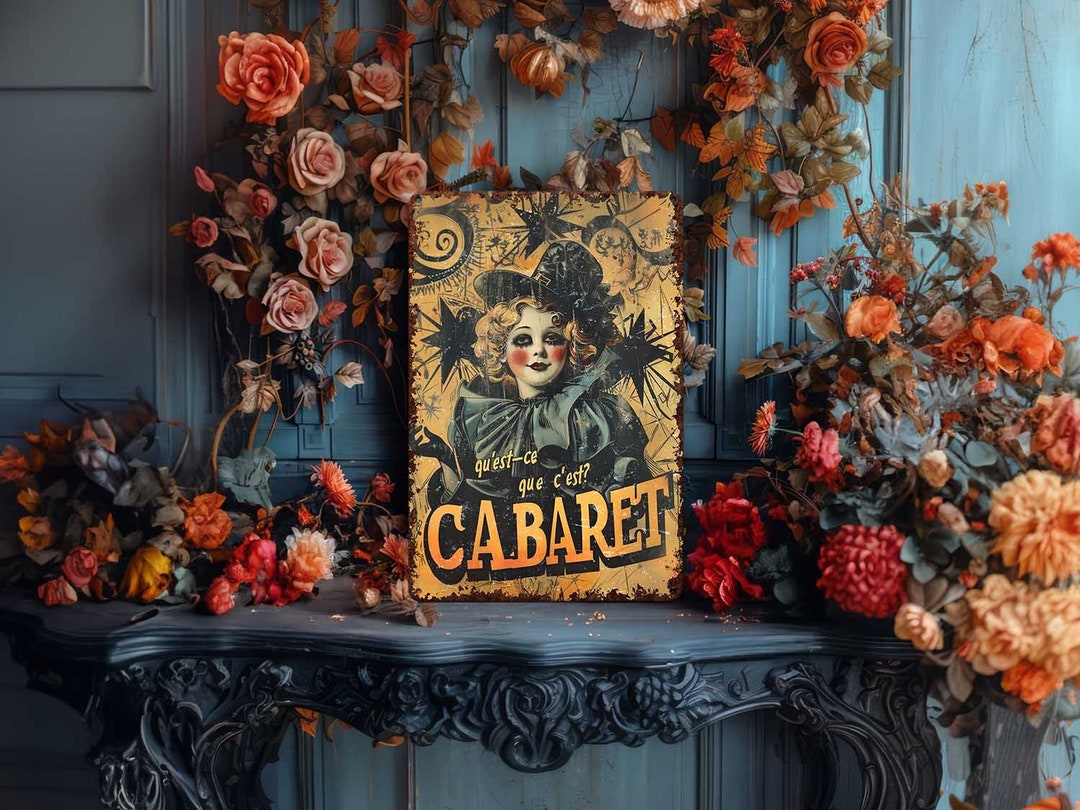 Vintage Victorian Cabaret Mantle Decor - Metal Sign Decoration Antique ...