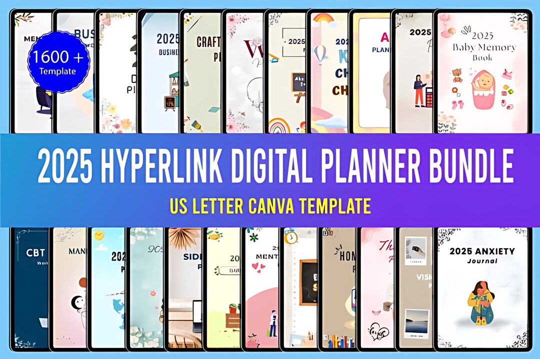 2025 Hyperlink Digital Planner Bundle, Canva Interactive PDF for Daily ...