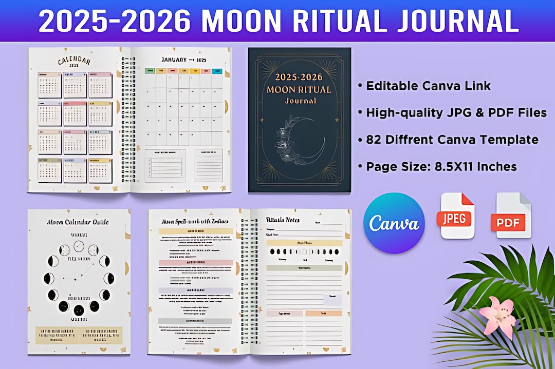2025-2026 Moon Ritual Journal Canva, Editable Digital Templates for ...