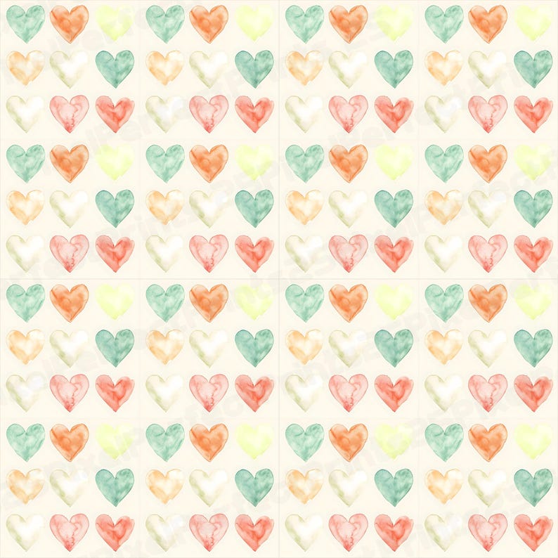 Watercolor Hearts Pattern on Soft Background - Etsy