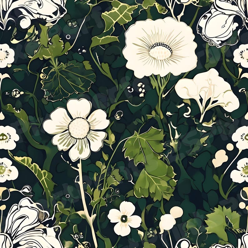 Art Nouveau Floral Pattern With Intertwined Plants and Flowers - Etsy