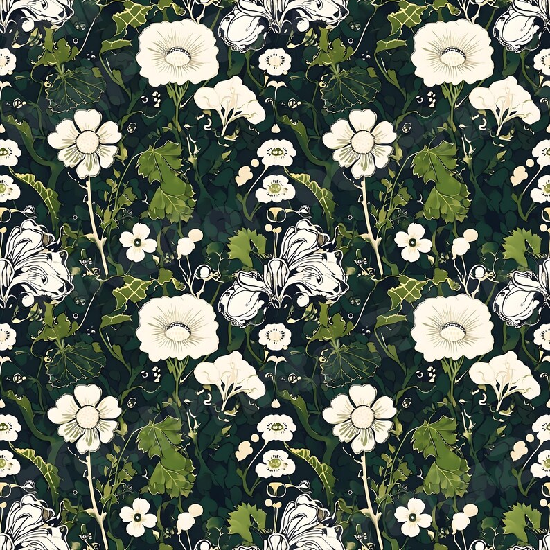 Art Nouveau Floral Pattern With Intertwined Plants and Flowers - Etsy