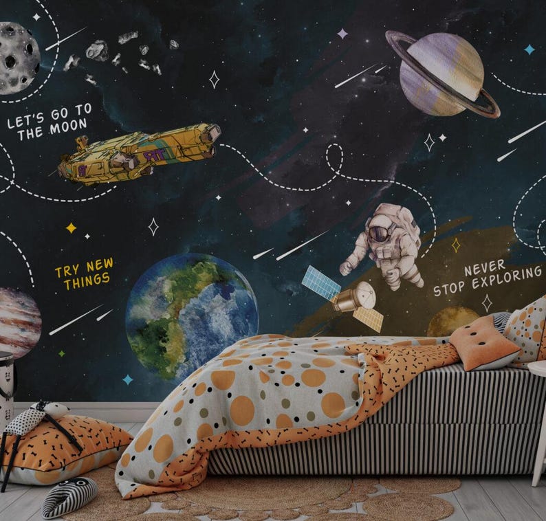 Outer Space Wallpaper: Planets, Astronaut, Spaceship - Etsy