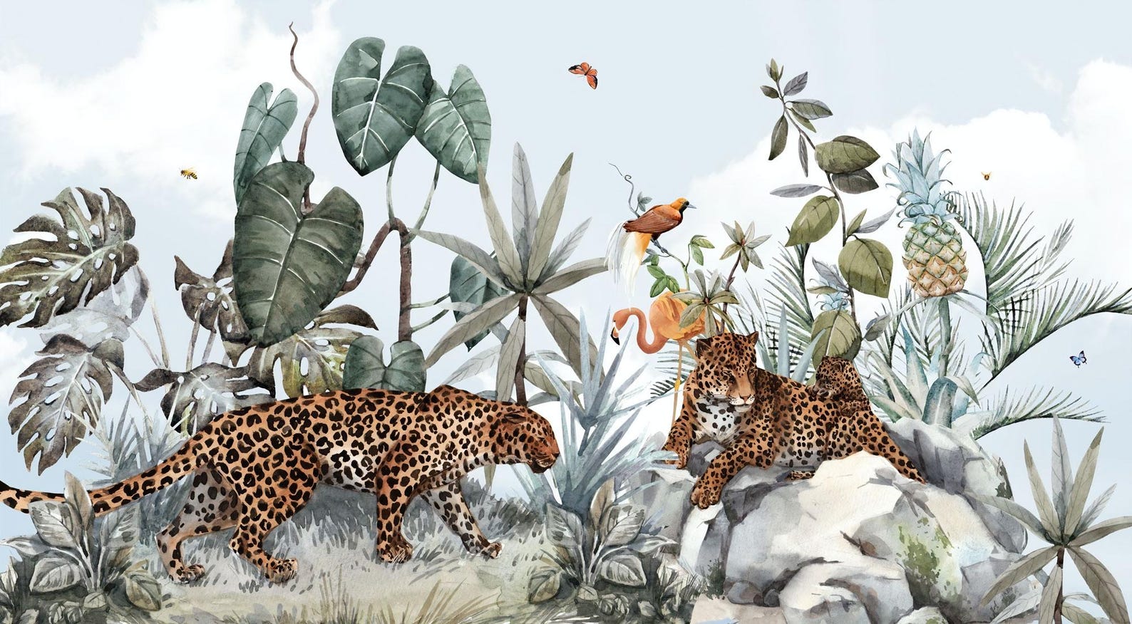 Leopards and Tropical Leaves Wallpaper, Wild Tiger in the Tropical ...