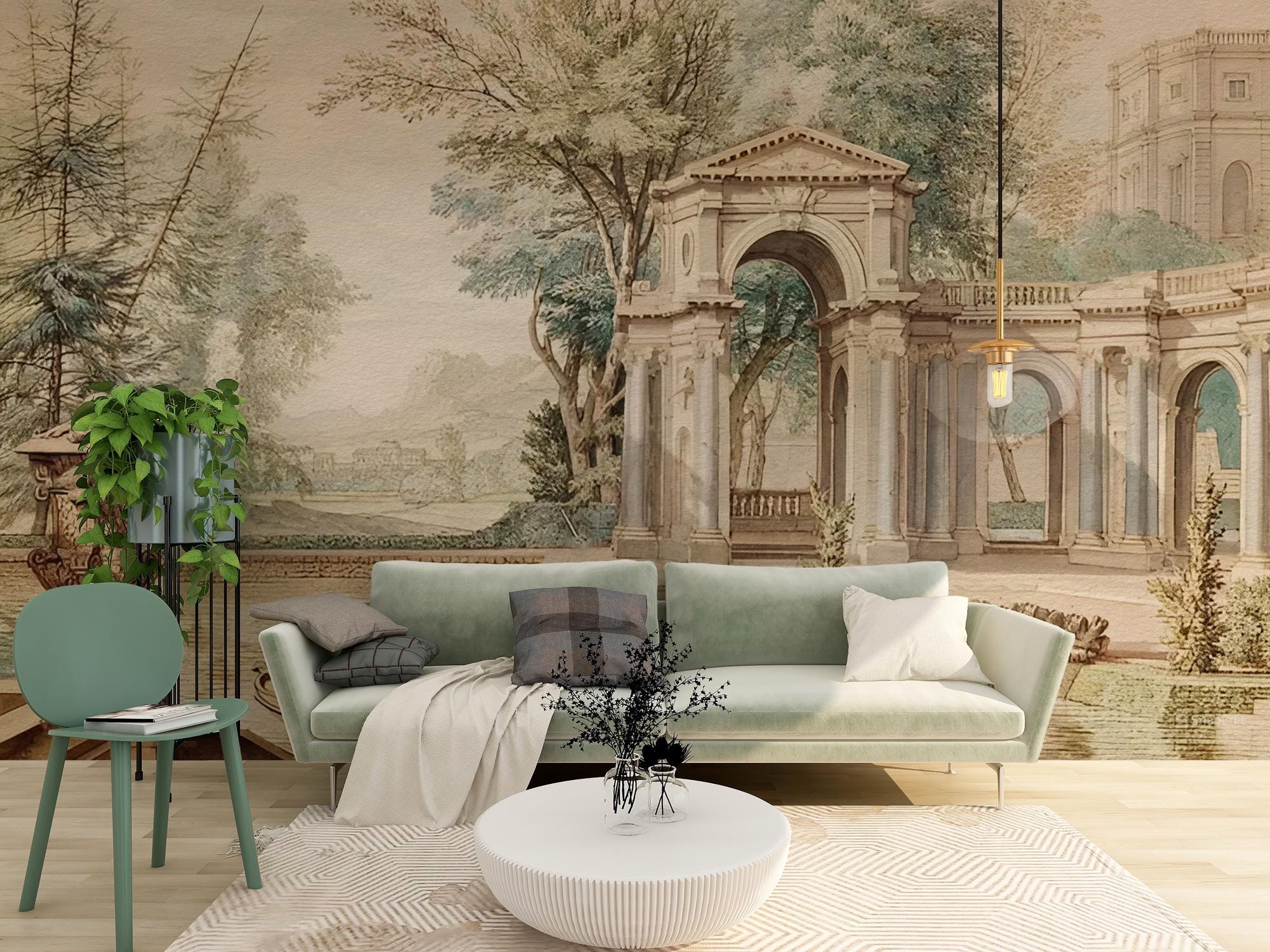 Ancient Roman Garden Wallpaper, Exotic Plants Wall Art Living Room and ...