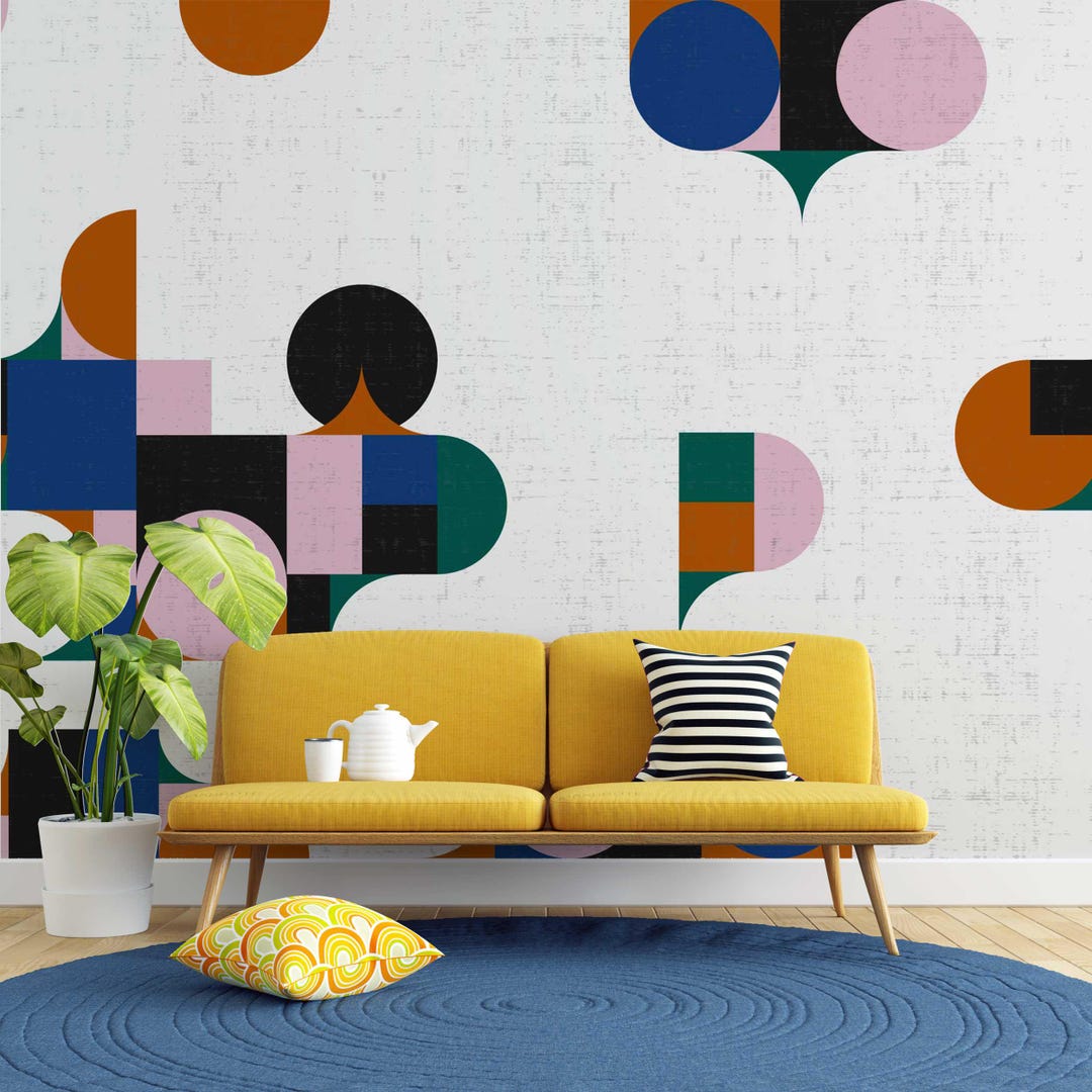 Abstract Geometric Removable Wallpaper: Colorful Triangle Mural - Etsy
