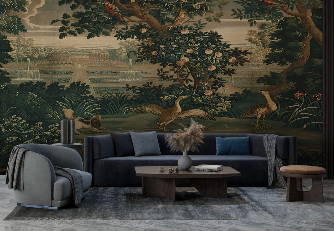 Tapestry Style Garden Wallpaper - Vibrant Botanical Scene With Trees ...