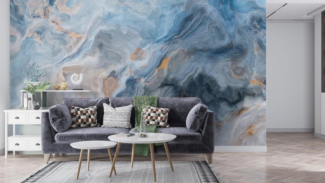 Blue Marble Section Wallpaper, Lightweight Natural Stone Textured ...