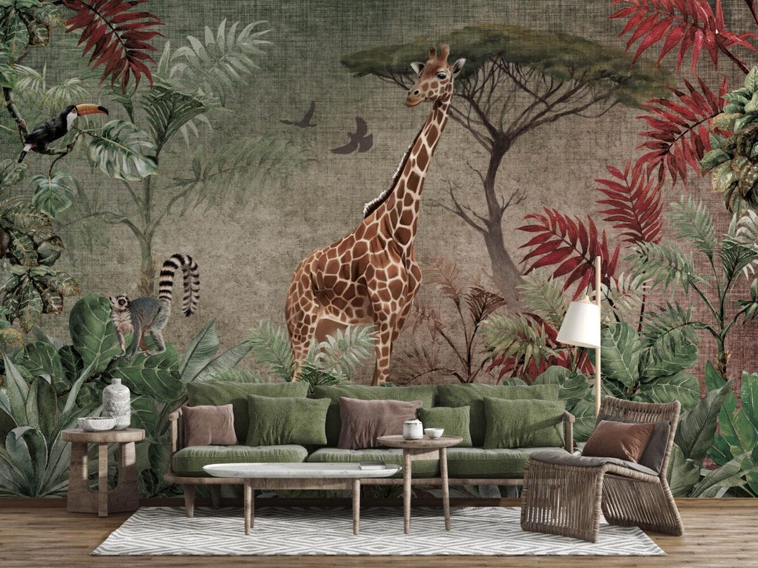 Colorful Leaves and Safari Wallpaper, Safari Animals Wallpaper Peel and ...