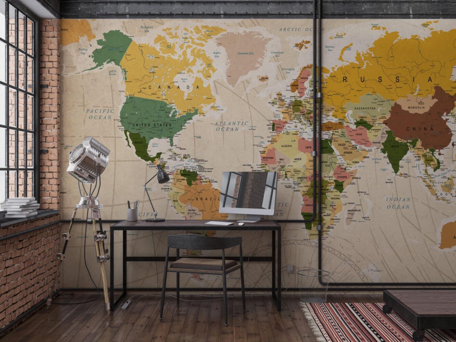 World Map Wallpaper, Office Decor Map Wallpaper, Stylish Peel and Stick ...