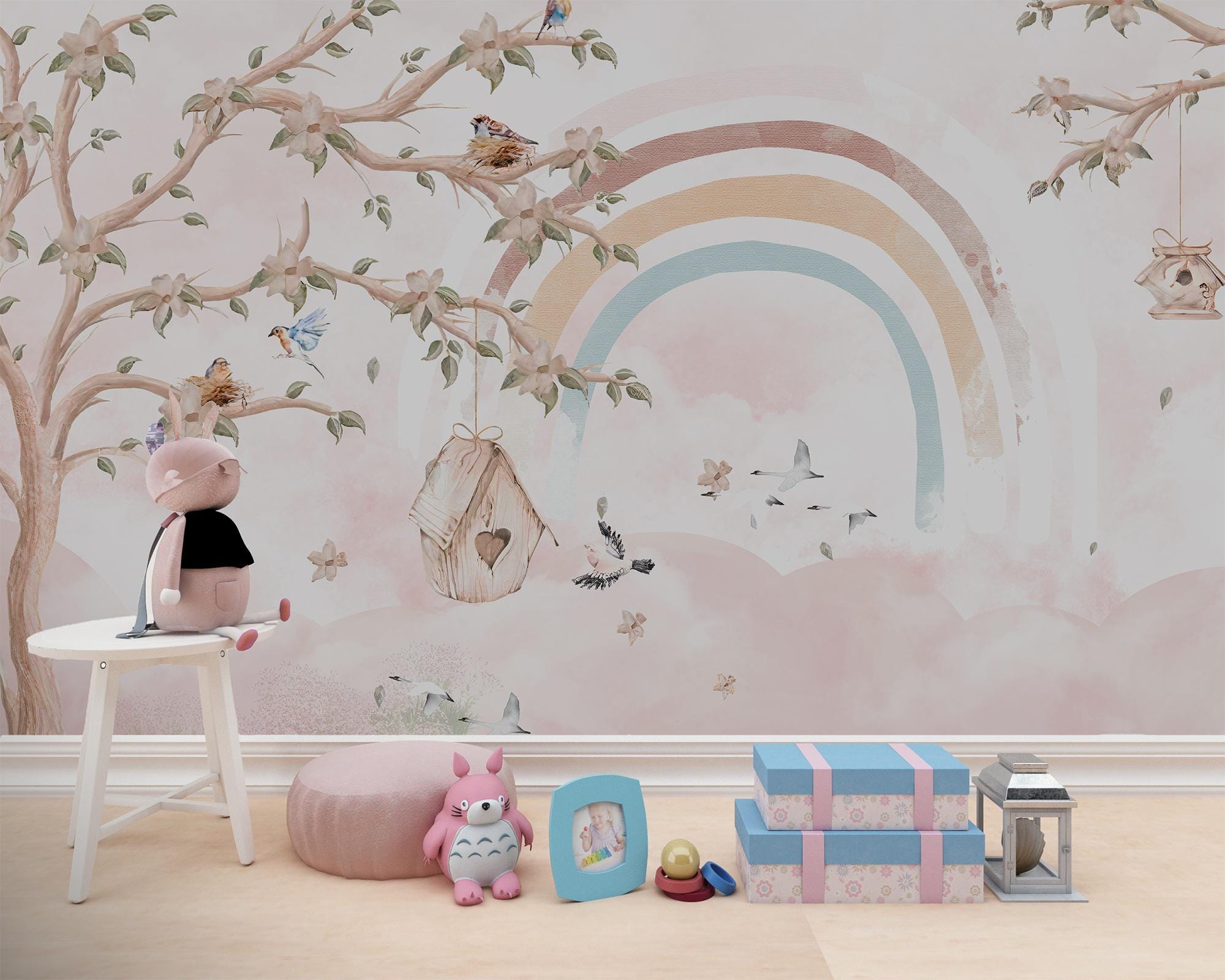 Bird's Nest Wallpaper Mural: Rainbow Tree Branch Peel & Stick - Etsy