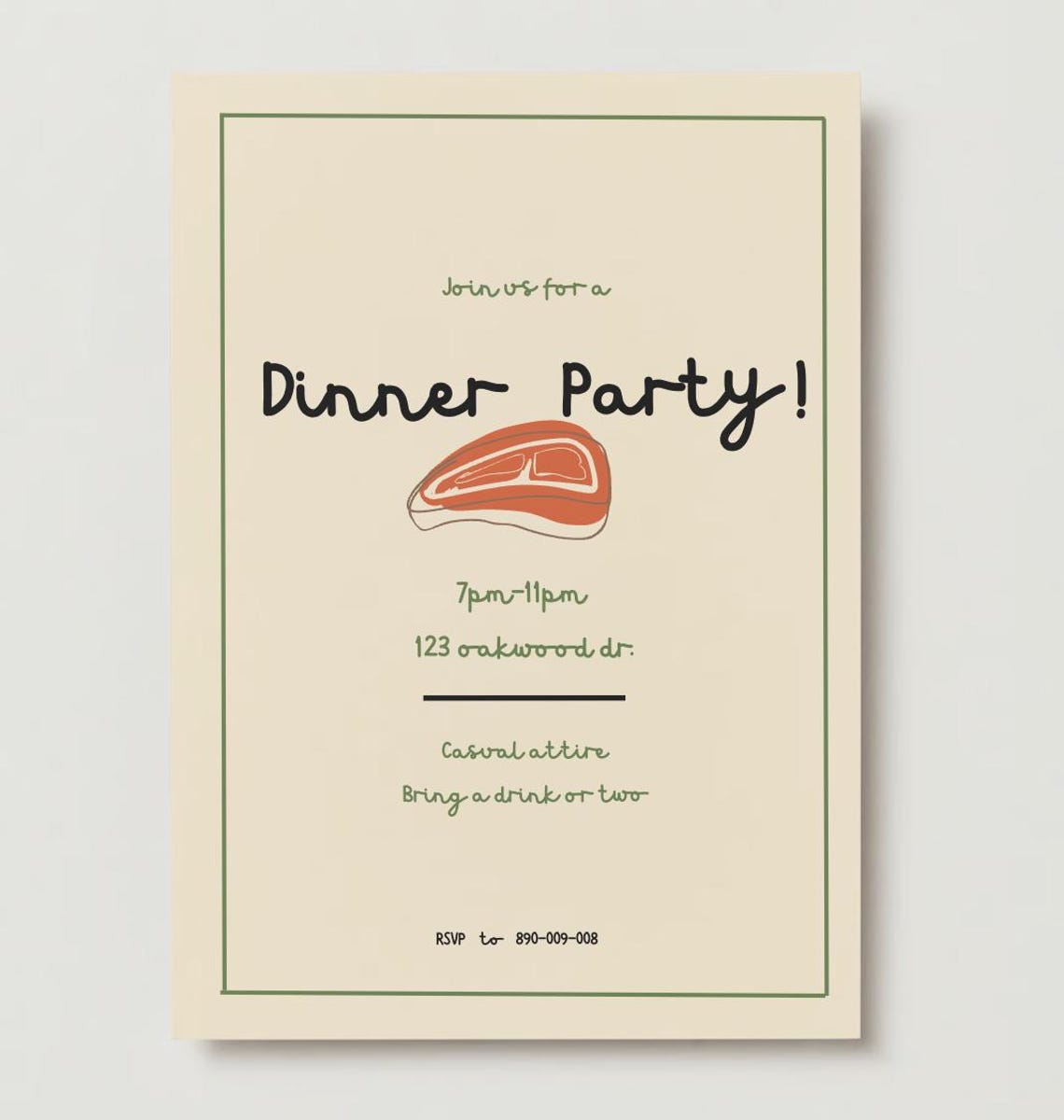 Dinner Party! (steak Illustration) Custom Invitation Template - Etsy