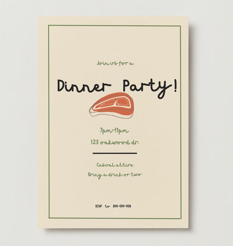 Dinner Party! (steak Illustration) Custom Invitation Template - Etsy