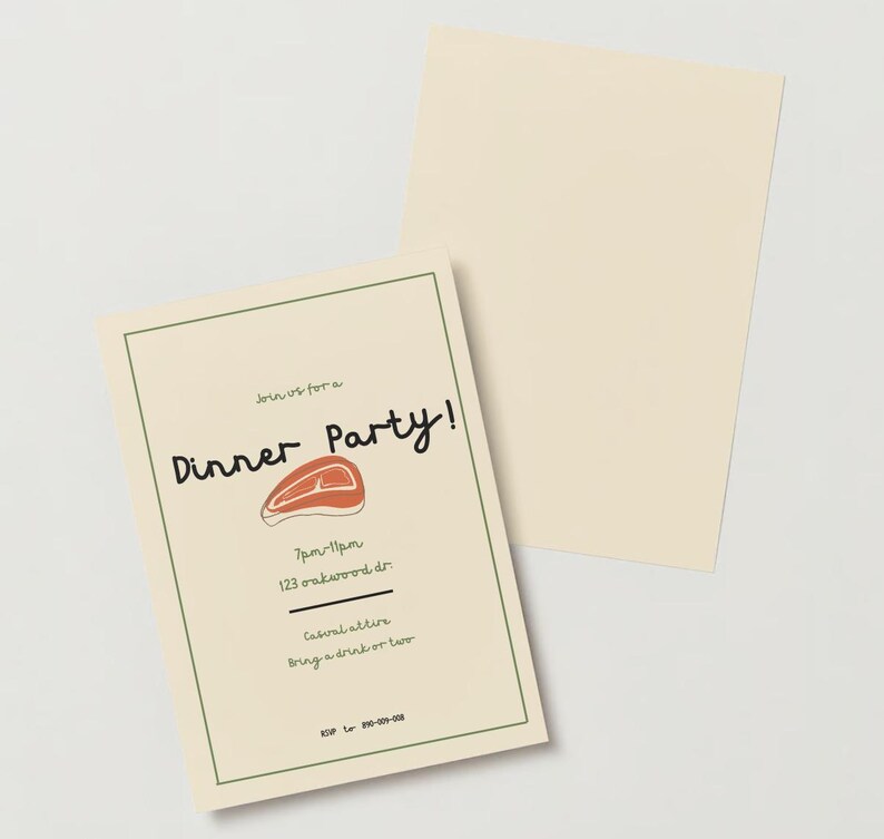 Dinner Party! (steak Illustration) Custom Invitation Template - Etsy