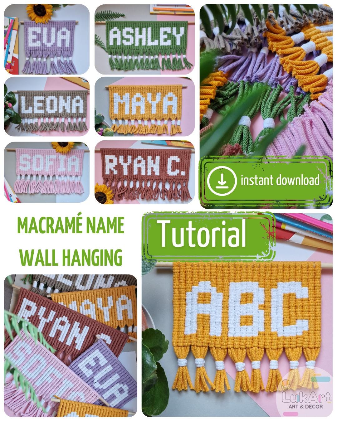 Personalized Macrame Name Wall Hanging Tutorial: DIY Cavandoli Cord Art ...