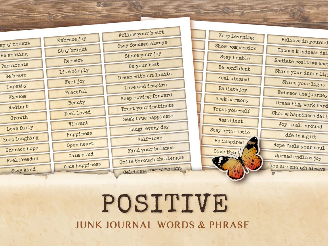 Positive Junk Journal Words, Inspirational Quotes, Positive Phrases ...