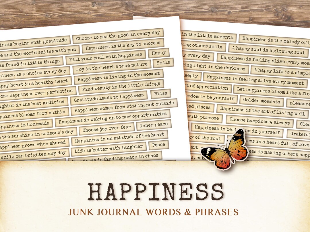 Happy Junk Journal Words, Happiness Junk Jourinal Word, Spirational ...