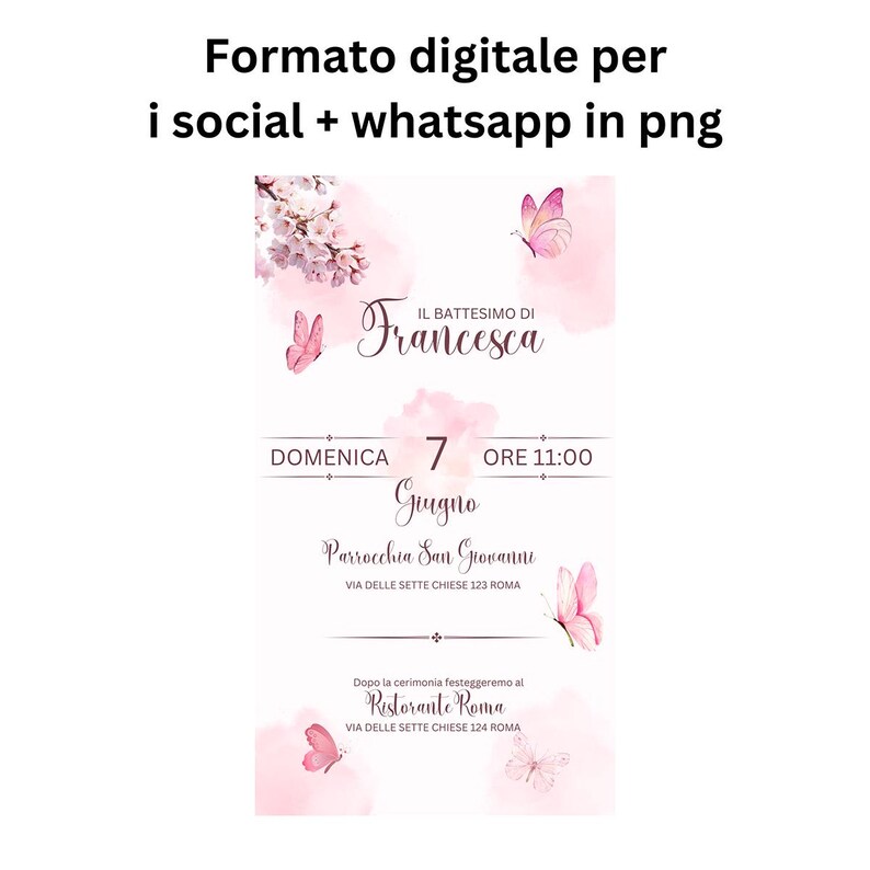 Crea E Scarica Invito Battesimo Elegante Con Farfalle E Fiori ...