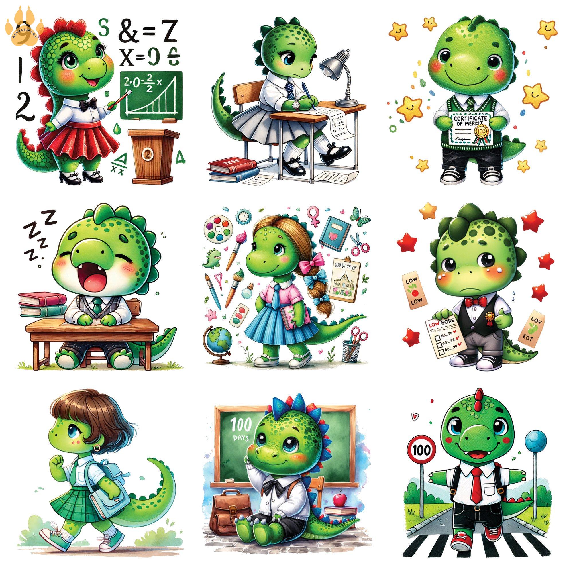 Dinosaur Back to School Clipart Bundle, 20 PNG Cute Kids Animals ...