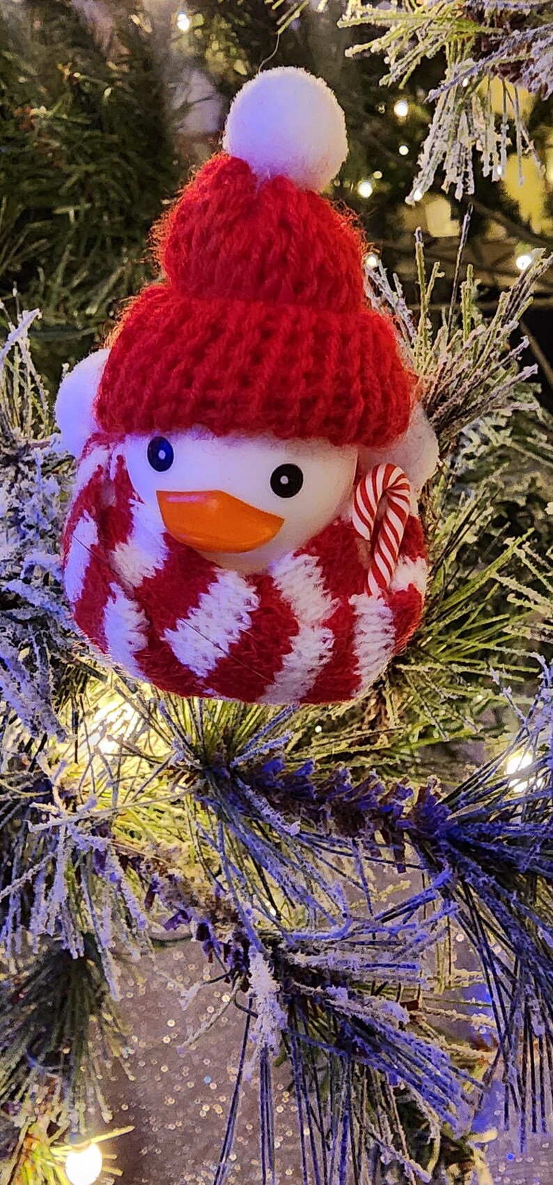 White Christmas Rubber Duck With Red & White Scarf, Red Winter Hat, and ...