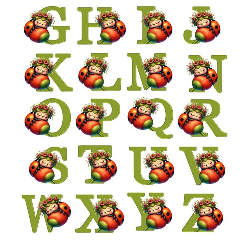Ladybug Alphabet Clipart PNG, Bug Letters Numbers, Red Insect ABC Decor ...