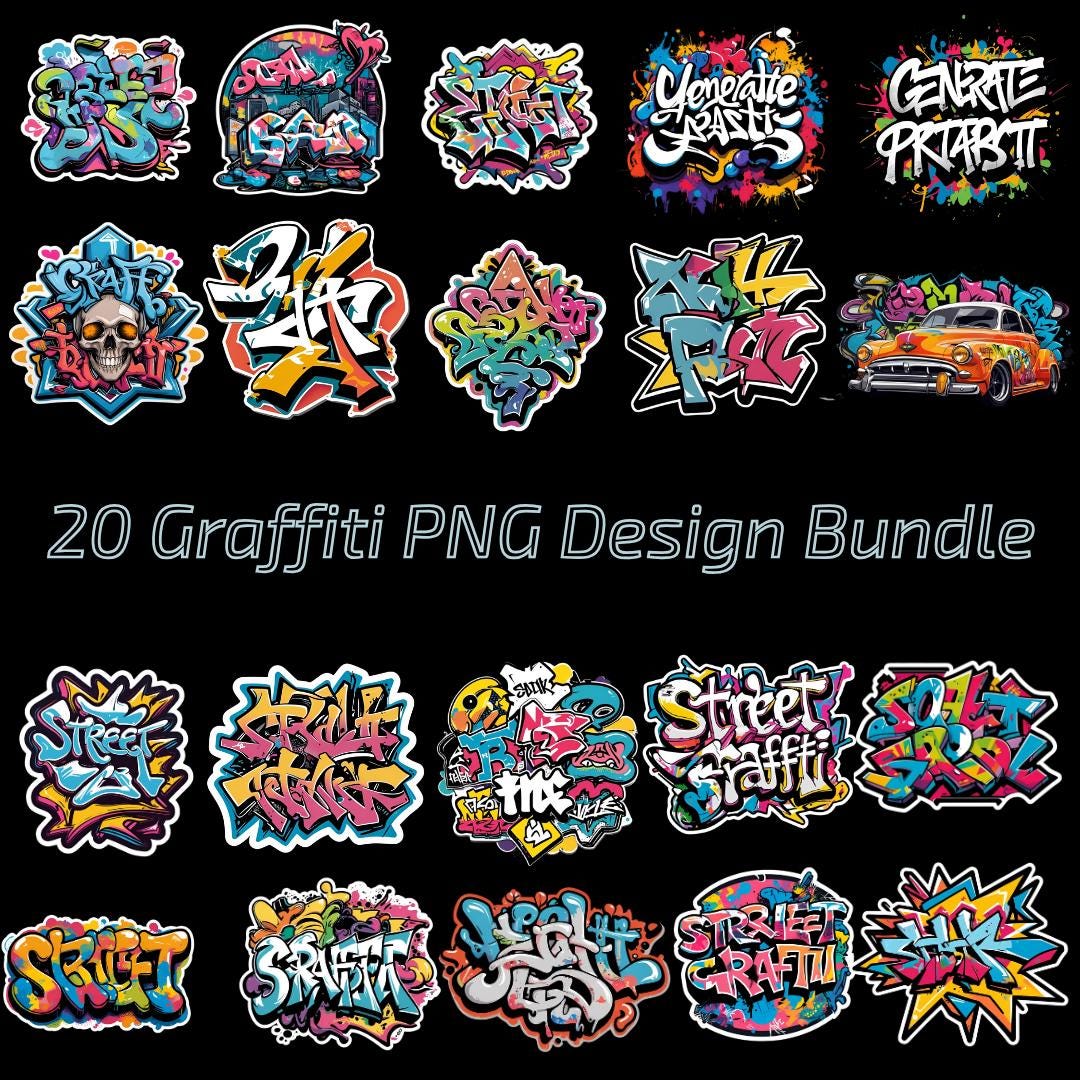 Graffiti PNG Design Bundle: Urban Street Art Graphics - Etsy