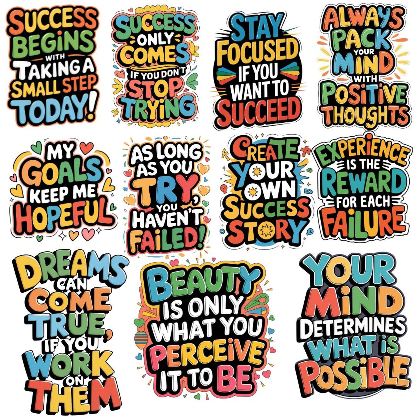 Motivational Quote Clipart Bundle: Positive Affirmation SVG & PNG - Etsy