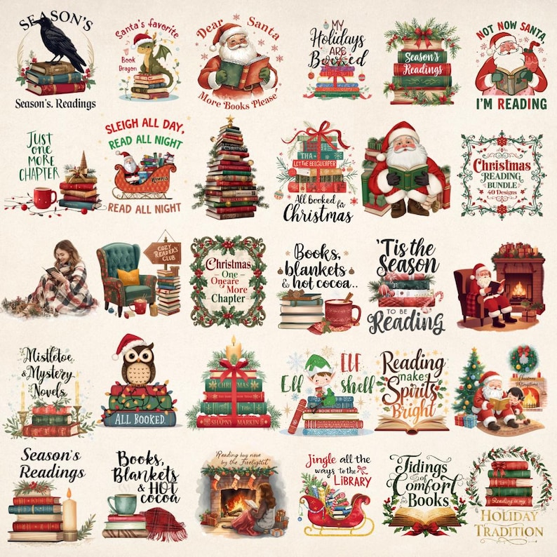 Christmas Reading PNG Bundle: Cozy Book Lover Designs (digital Download ...