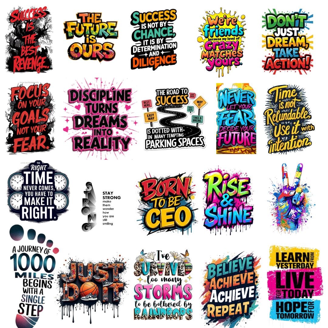 Watercolor Inspirational Quotes Clipart Bundle: Motivational PNG Images ...