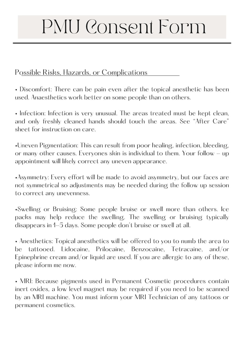 Permanent Makeup (PMU) Consent Form - Etsy