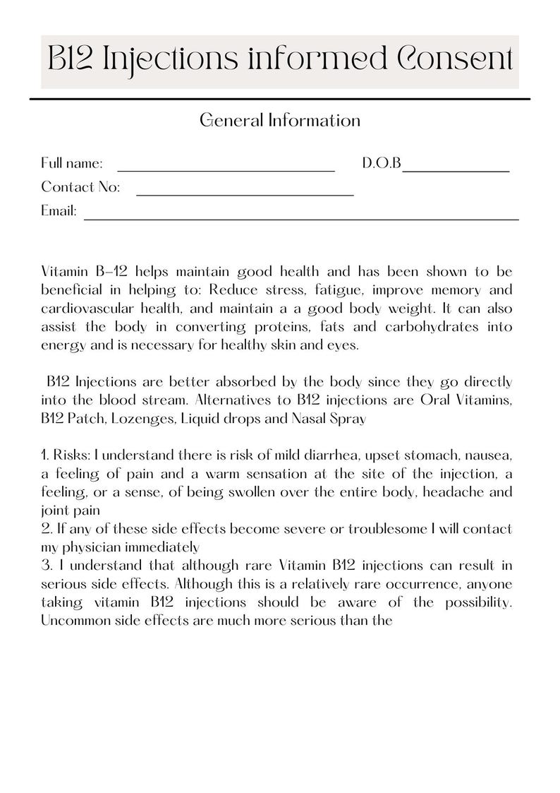 B12 Consent Form - Etsy