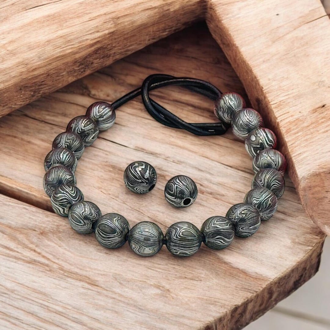 Handmade Damascus Steel Beaded Bracelet, Hand Forged Viking Modern ...