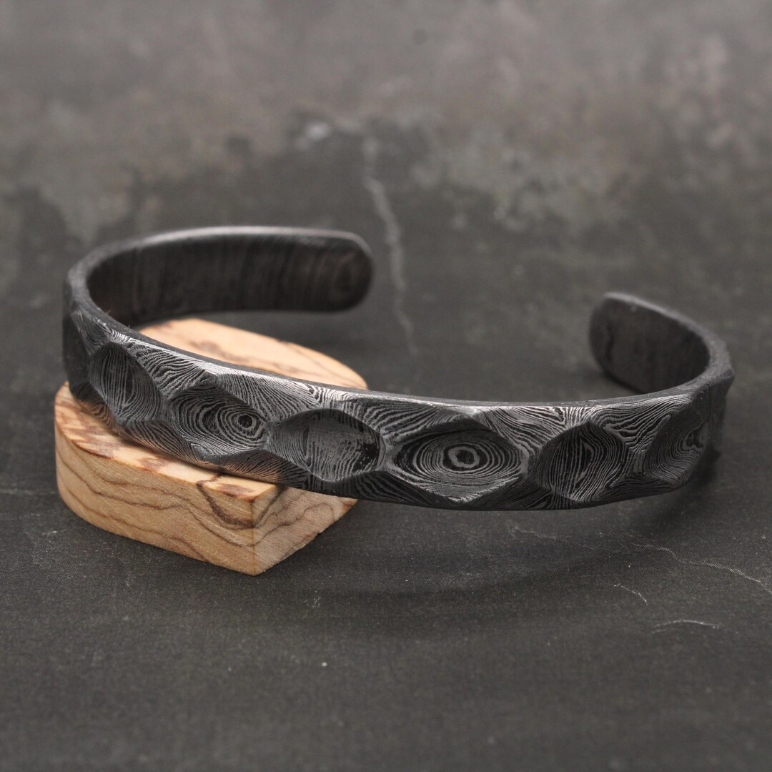 Buy Damascus Bangle Diamond Cut Hand Forged Steel Cuff Bracelet Viking ...