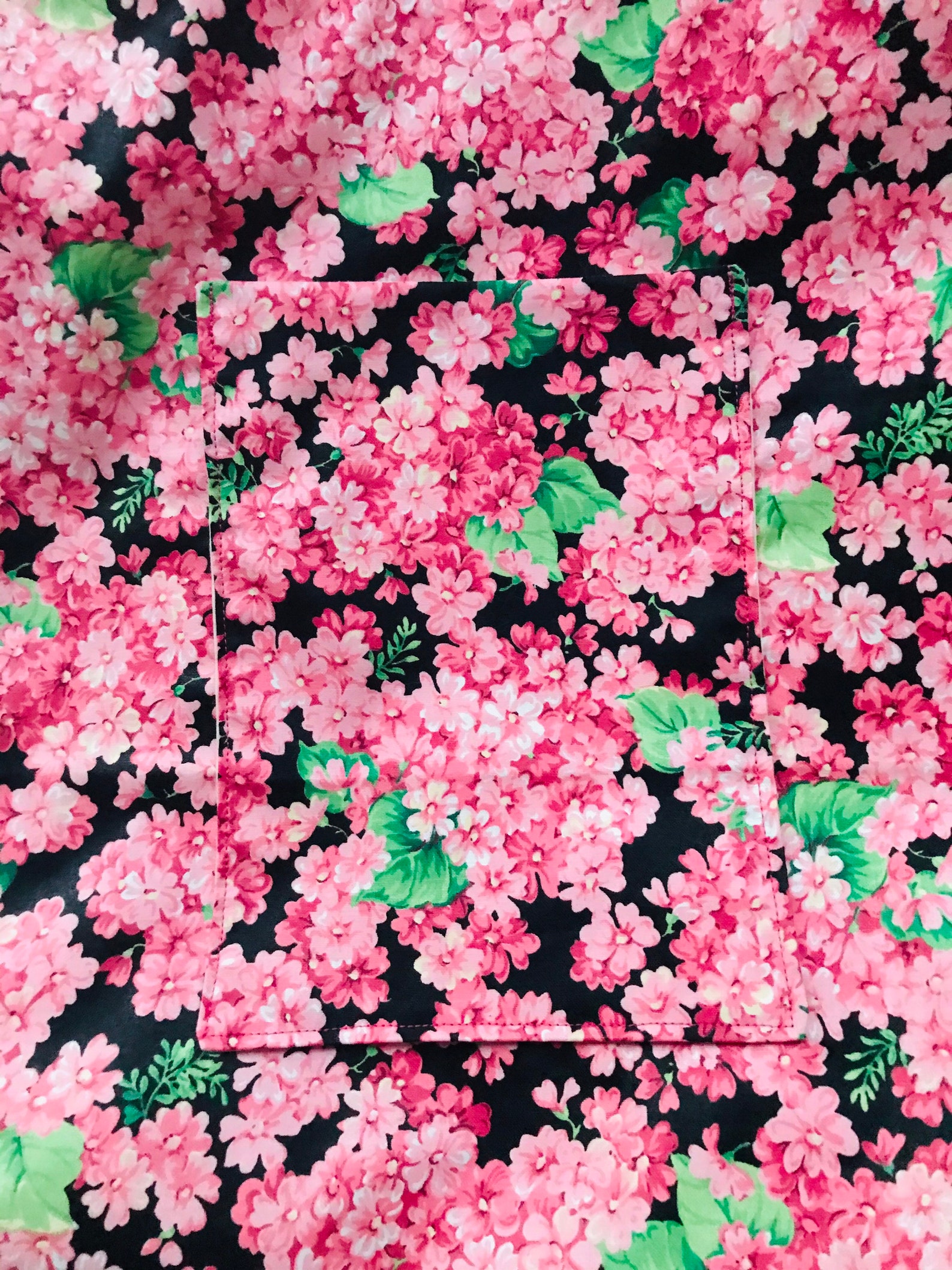 Vintage, Bright Pink, Floral Fabric Tote Bag W/ Pockets and Snap ...