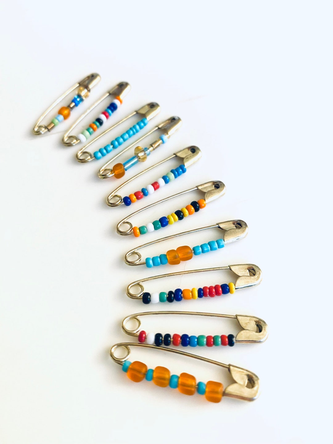 Set of 10 Nostalgic Safety Pin / Handmade Friendship Pins Multicolor - Etsy