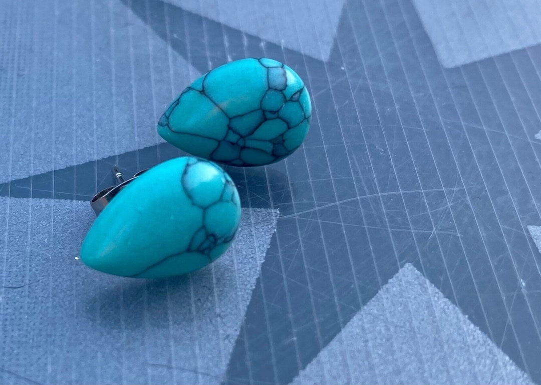 Teardrop Wagnerite Turquoise Colored Stud Earrings - Etsy