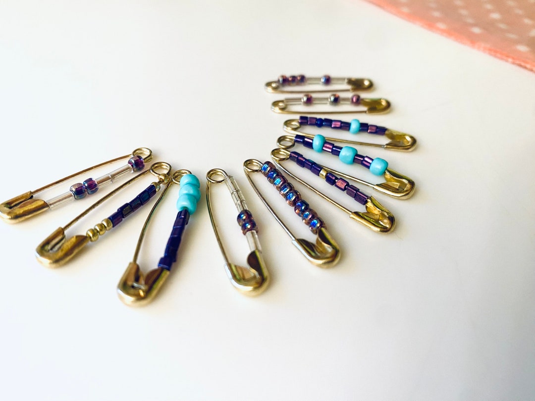 Set of 10 Nostalgic Safety Pin / Handmade Friendship Pins - Purple and ...