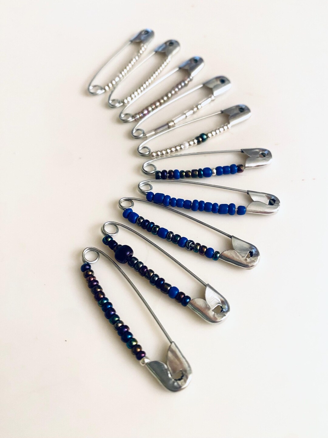 Set of 10 Nostalgic Safety Pins / Handmade Friendship Pins - Gasoline ...