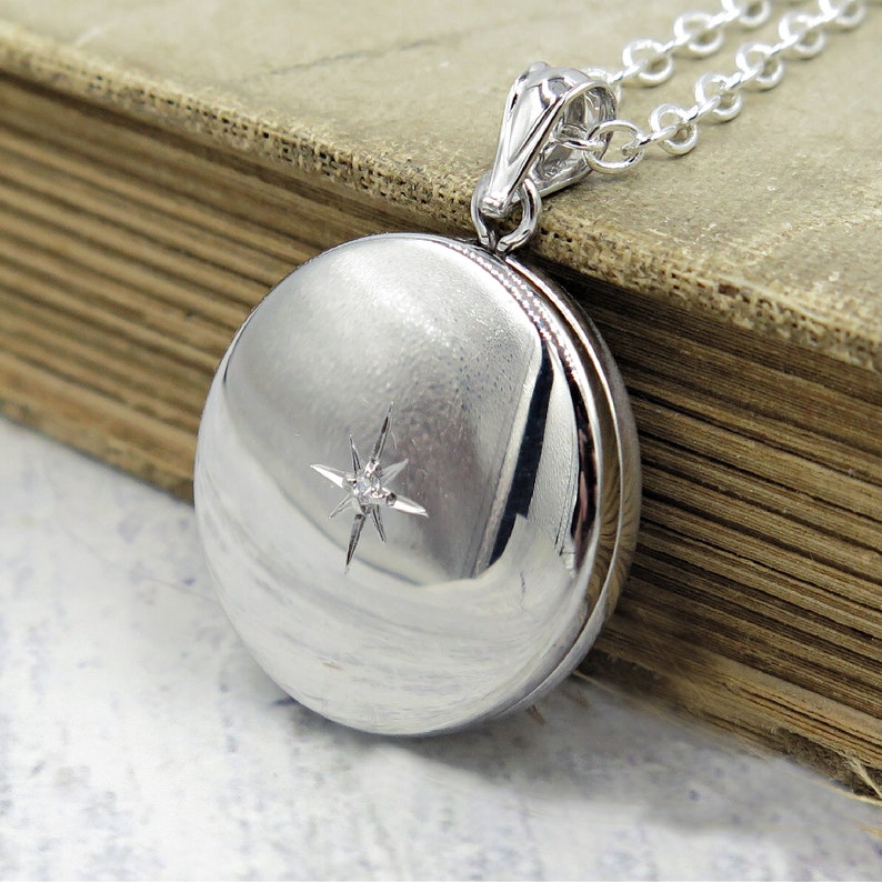 Custom Photo Locket Necklace, Sterling Silver Starburst Keepsake, Gift ...