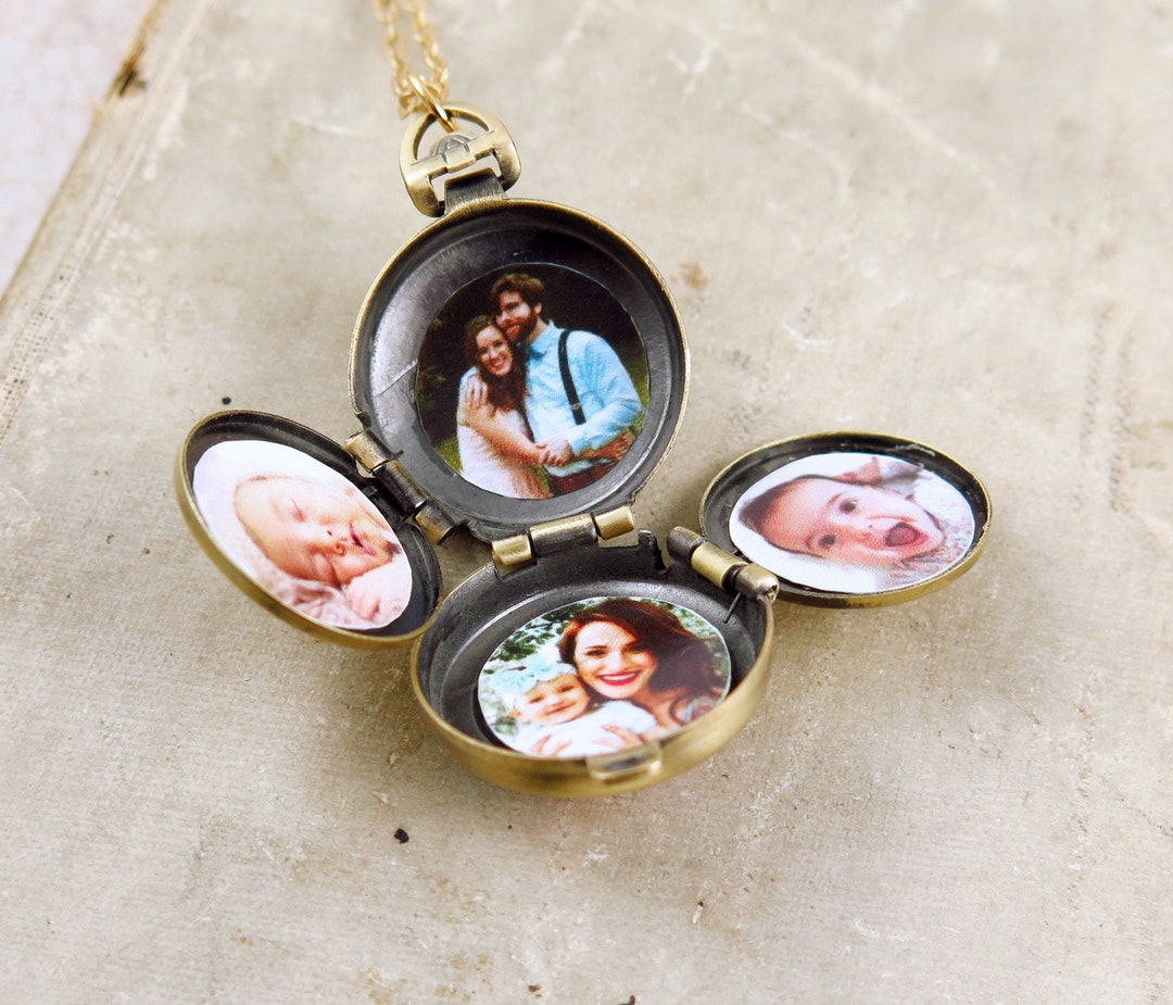 4 Photo Locket Necklace, Family Photo Necklace, Modern Nostalgia Gift ...