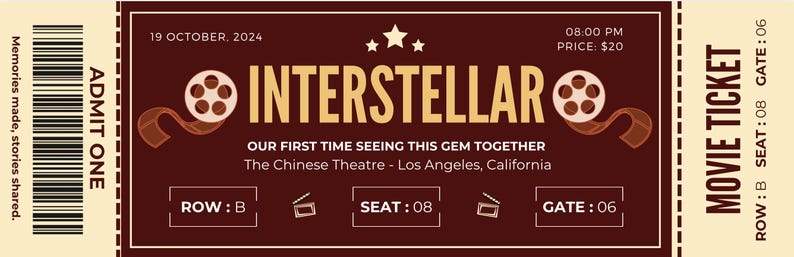 Custom Physical Movie Ticket Memento – Personalized Keepsake for Your ...