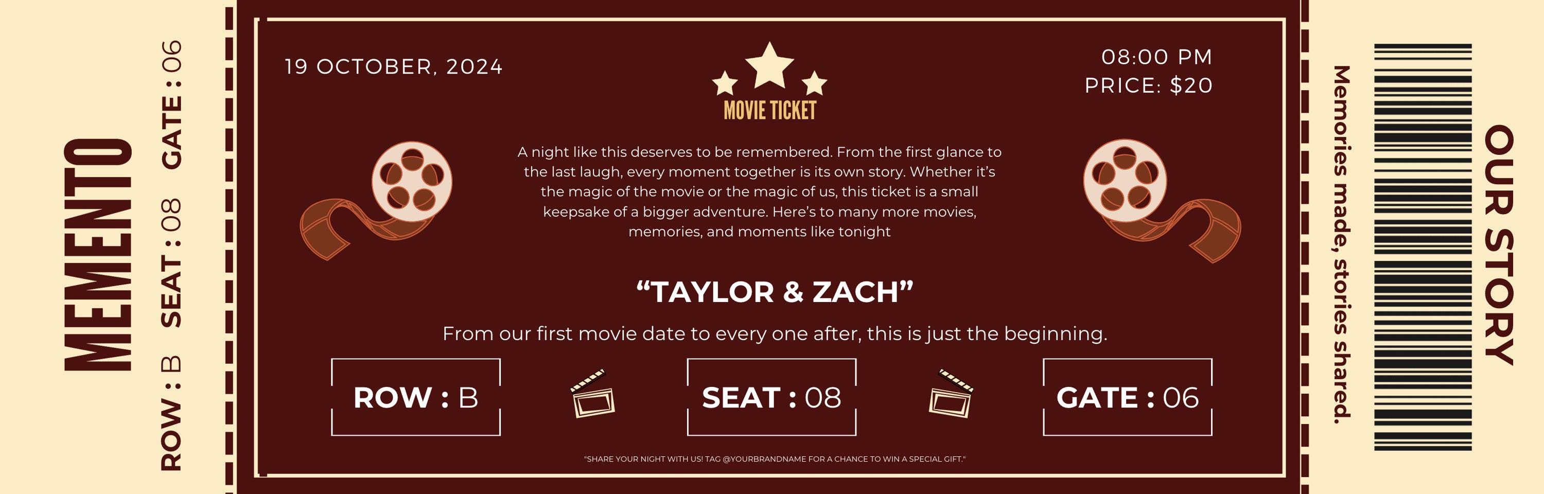 Custom Physical Movie Ticket Memento – Personalized Keepsake for Your ...