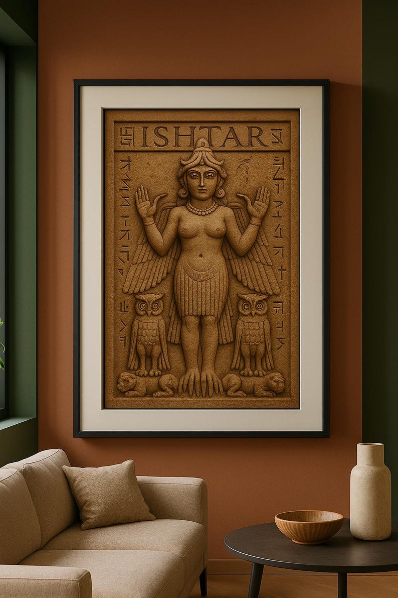 Ancient Ishtar Relief Wall Art Print – Mesopotamian Goddess Digital ...