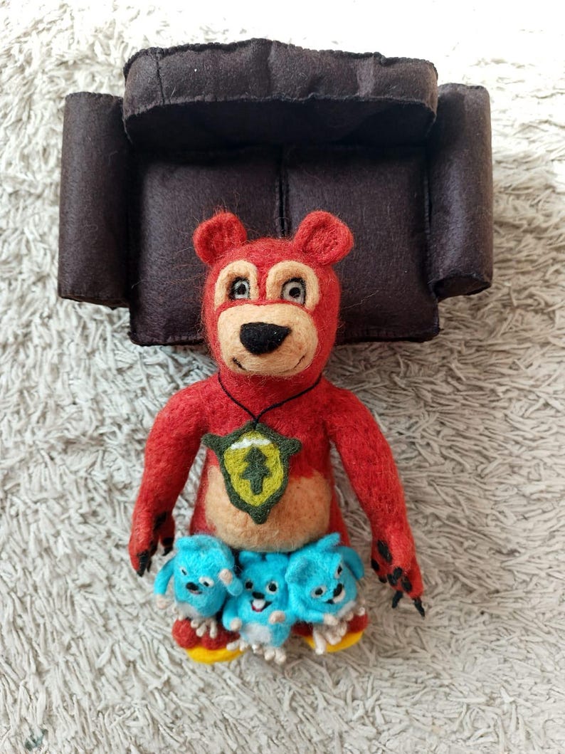 Needle Felted Grizzy and Lemmings Wool Plush Set: Handmade Art Dolls - Etsy