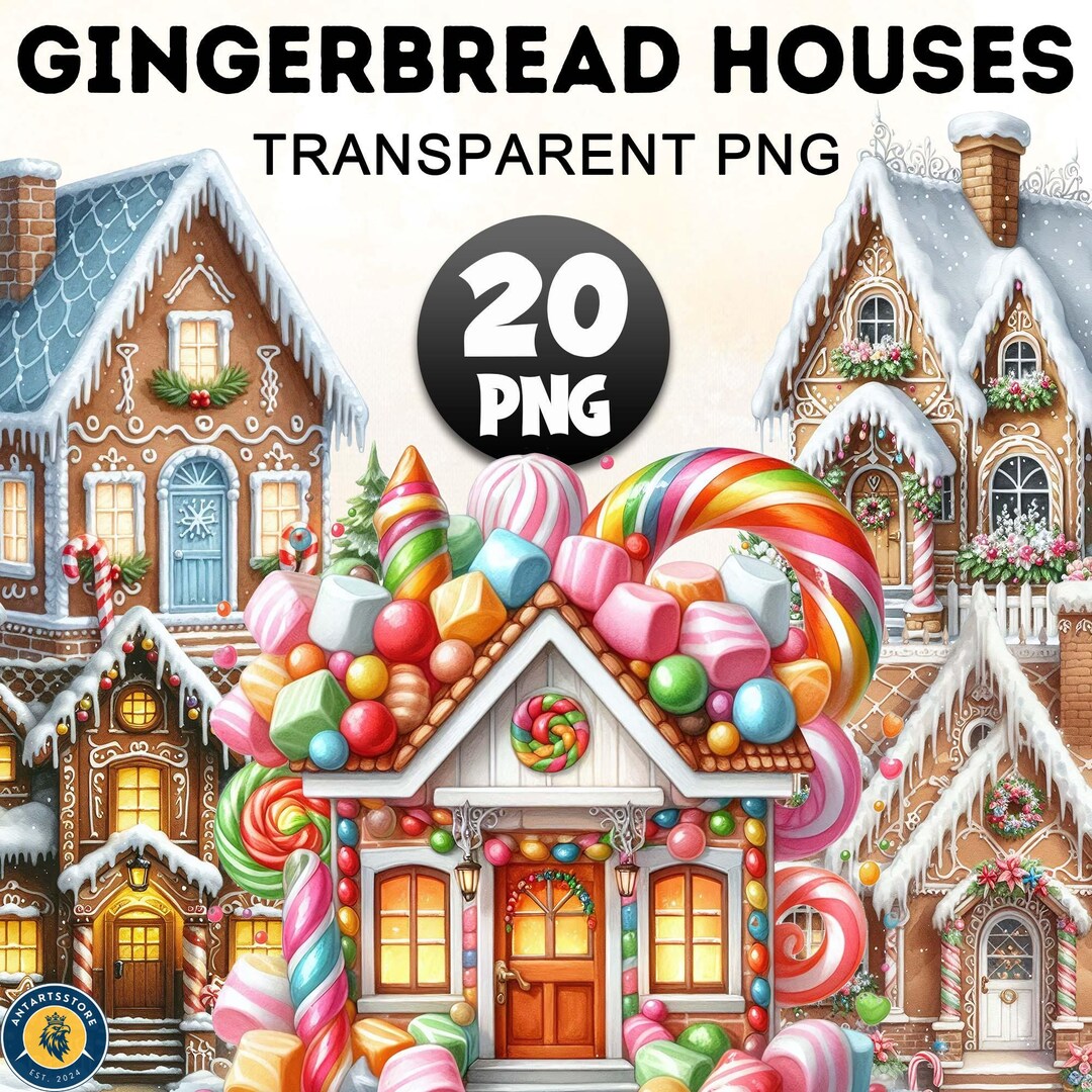 20 Watercolor Gingerbread Houses Clipart, Christmas Cookie Png Bundle ...